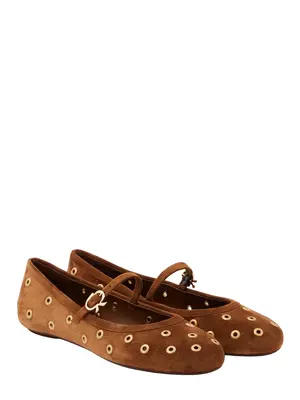GIANVITO ROSSI Studded Suede Mary Jane Flats - Beige