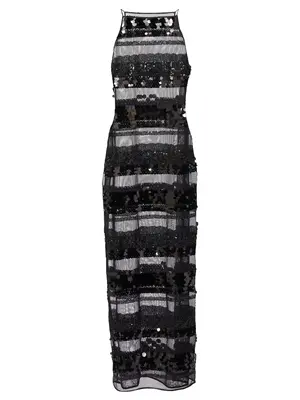 Oseree Sequined Striped Maxi Dress - Black