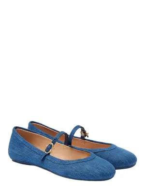 GIANVITO ROSSI Carla Denim Mary Jane Flats - Blue