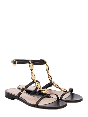 GIANVITO ROSSI Embellished Leather Sandals - Black