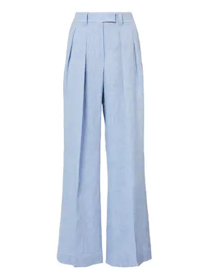 Brunello Cucinelli High-rise Wide-leg Linen-blend Pants - Blue