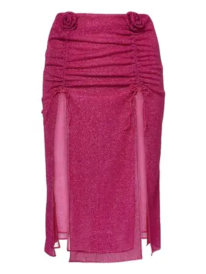 Oseree Lumière Rose Ruched Midi Skirt - Pink