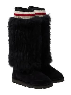 Brunello Cucinelli Mountain Shearling-trimmed Suede Knee-high Boots - Black