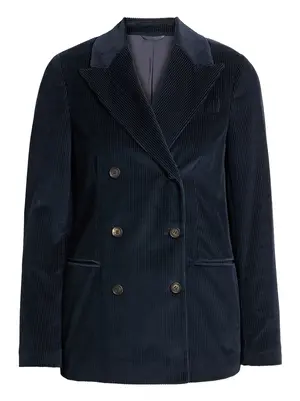 Brunello Cucinelli Double-breasted Cotton And Cashmere-blend Corduroy Blazer - Navy