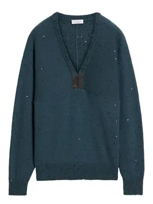 Brunello Cucinelli Cashmere And Silk-blend Sweater With Embellishments - Petrol