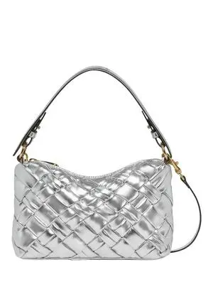 AIMEE Ava Convertible Leather Shoulder Bag - Woven Metallic