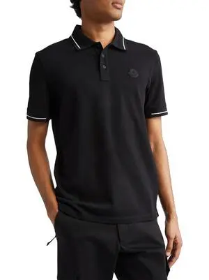 Moncler Tipped Cotton Piqué Polo - Black