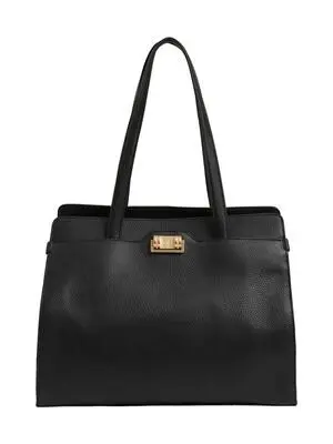 REISS Delphine Grained Leather Tote Bag - Black