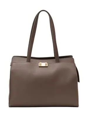 REISS Delphine Grained Leather Tote Bag - Taupe