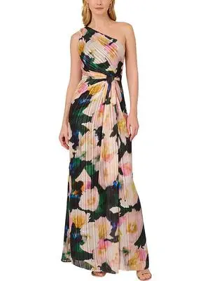 Adrianna Papell One Shoulder Chiffon Gown - Black/blush Multi