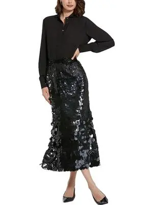Mac Duggal Paillette Sequin Midi Skirt - Black