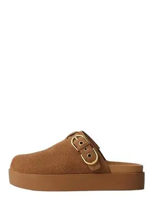 Rag & Bone Geo Buckle Platform Clogs - Brown Suede
