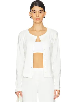 LESET Pointelle Classic Crew Cardigan - White