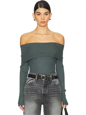 Lamade Kayla Off Shoulder Long Sleeve Top - Pine Green