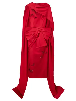 Erdem Draped Cape-effect Embellished Satin Gown - Red