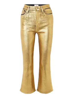 FRAME Le Crop Mini Cropped Metallic Coated High-rise Bootcut Jeans - Gold