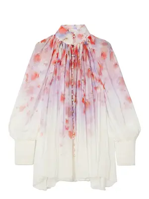 Zimmermann Crush Pleated Floral-print Crepon Blouse - Pink