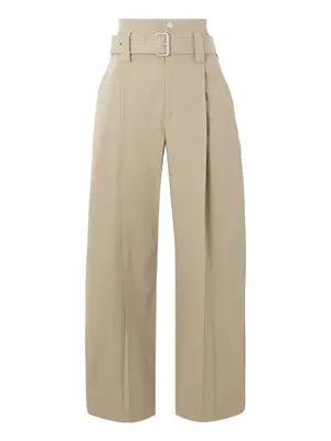 Bottega Veneta Belted Pleated Straight-leg Pants - Neutrals