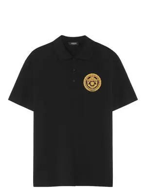 Versace Chain Crest Embroidered Polo Shirt - Black