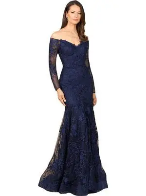 LARA NEW YORK Off-the-shoulder Mermaid Gown - Navy