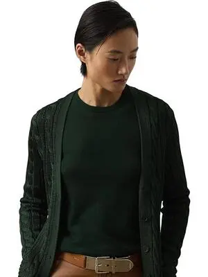 Ralph Lauren Cable-knit Silk Cardigan Sweater - Dark Racing Green