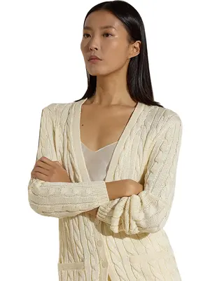 Ralph Lauren Cable-knit Silk Cardigan Sweater - Lux Cream