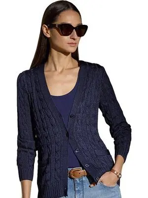 Ralph Lauren Cable-knit Silk Cardigan Sweater - Lux Navy