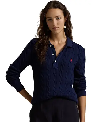 Ralph Lauren Cable-knit Cotton Polo Shirt - Newport Navy