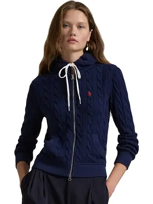 Ralph Lauren Cable-knit Cotton Full-zip Hoodie - Newport Navy