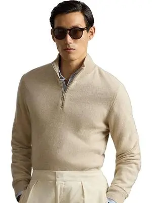 Ralph Lauren Birdseye Cashmere Quarter-zip Sweater - Champagne Melange