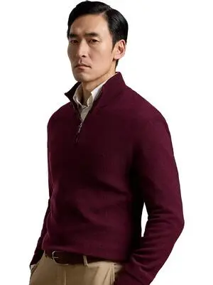 Ralph Lauren Birdseye Cashmere Quarter-zip Sweater - Red Mahogany