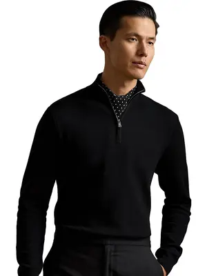 Ralph Lauren Piqué-Knit Quarter-Zip Sweater Polo Black