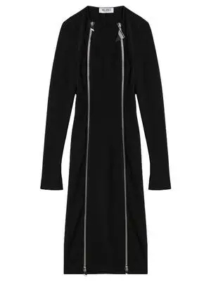 Attico Logoed Zip Puller Midi Dress - Black
