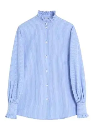 Valentino Garavani Classic Stripe Poplin Shirt With Ruffle Detail - Iris Liliac
