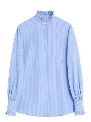 Valentino Garavani Classic Stripe Poplin Shirt With Ruffle Detail - Iris Liliac