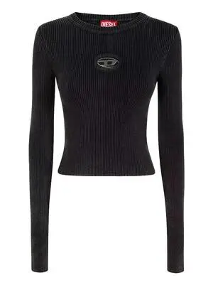DIESEL® Rib-knitted Cropped Jumper With Cut-out Logo Detail - Black