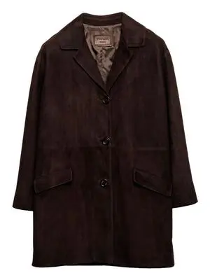 Prada Suede Coat With Notched Lapels - Brown