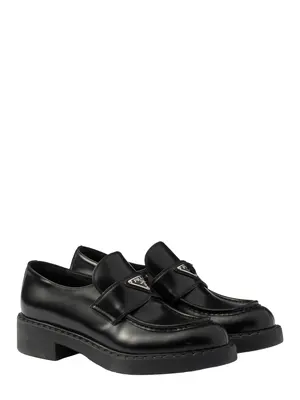 Prada Chocolate Brushed Leather Loafers - Black