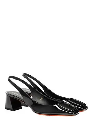 Santoni Patent Leather Slingback Pumps - Black
