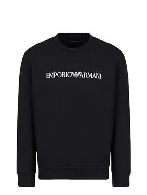 Emporio Armani Modal-blend Sweatshirt With Logo - Navy