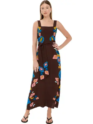 Figue Kailee Floral Midi Dress - Inkblot Ikat Espresso Brown