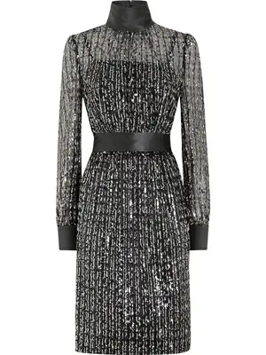 Dolce & Gabbana Sequin Stripe Embroidered Midi Dress - Black