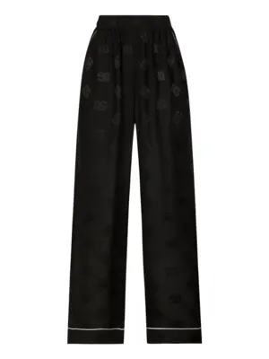 Dolce & Gabbana Silk Satin Jacquard Pajama Pants With All-over Dg Logo - Black