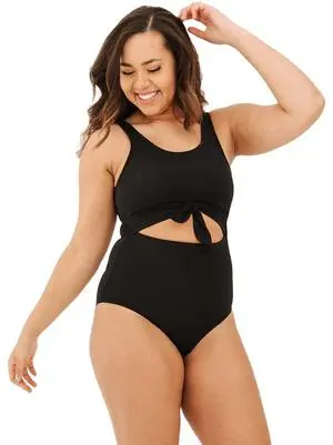 LIME RICKI SWIMWEAR Knotted One-Piece Black