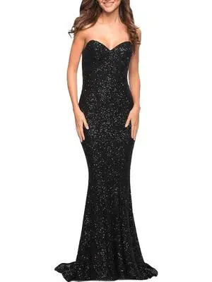 LABOMME Strapless Sweetheart Sequin Gown - Black