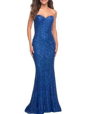 LABOMME Strapless Sweetheart Sequin Gown - Royal Blue