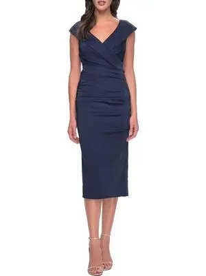 La Femme Pleated Jersey Dress - Navy