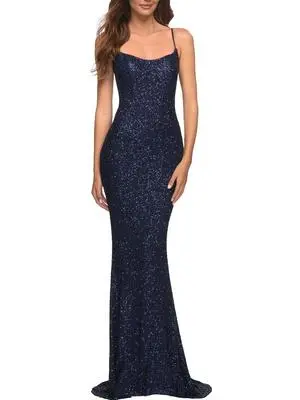 LABOMME Sequin Embellished Gown - Navy