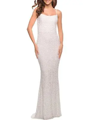 LABOMME Sequin Embellished Gown - White