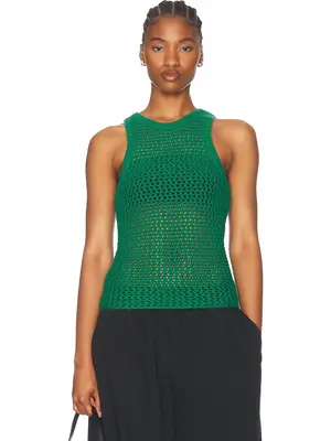 ST. AGNI Cotton Crochet Tank Top - Verde